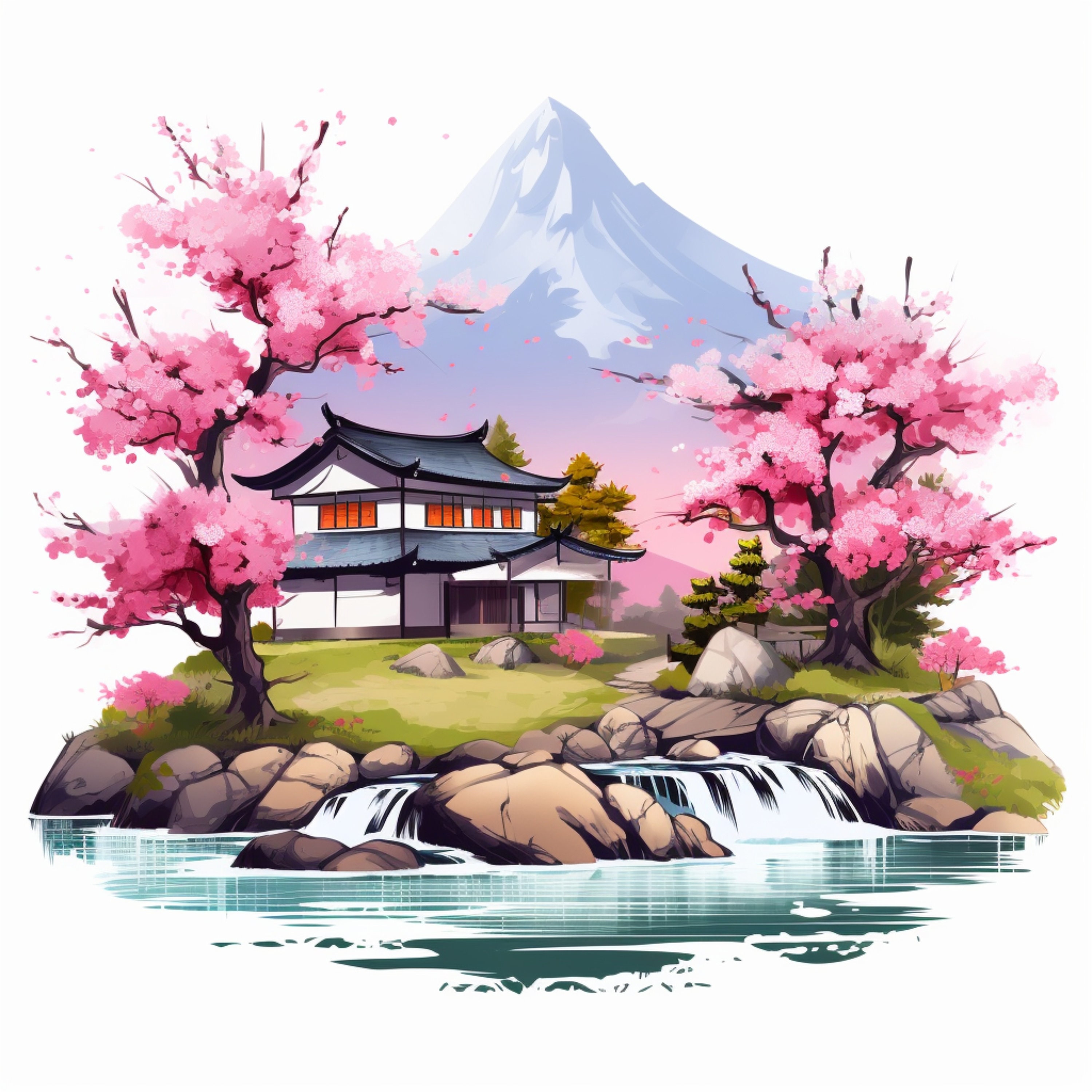 Japanese Landscape Clipart 10 High Quality Jpgs Watercolor Art Digital ...