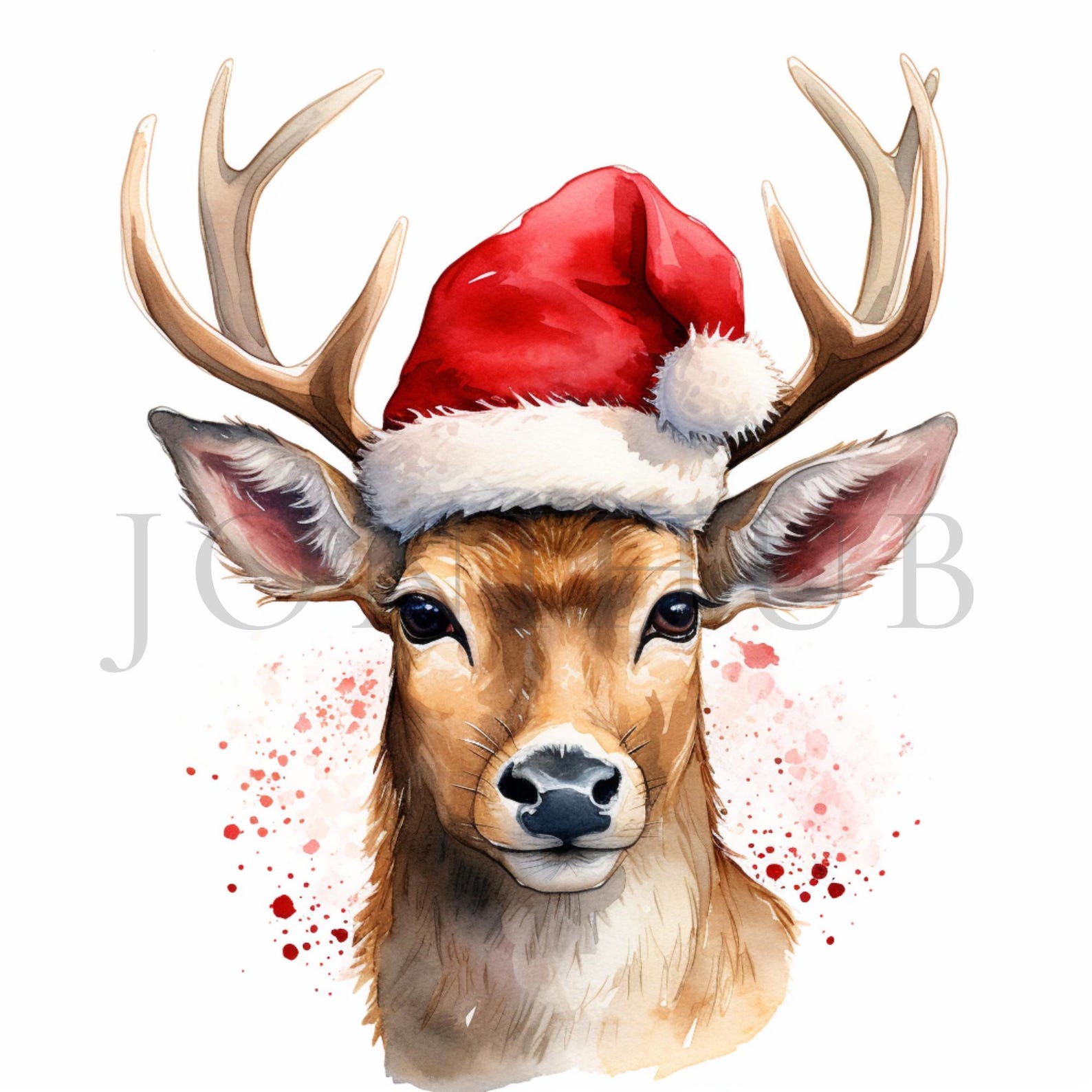 Deer With Santa Hat Clipart | 10 High Quality Jpgs | Digital Download ...