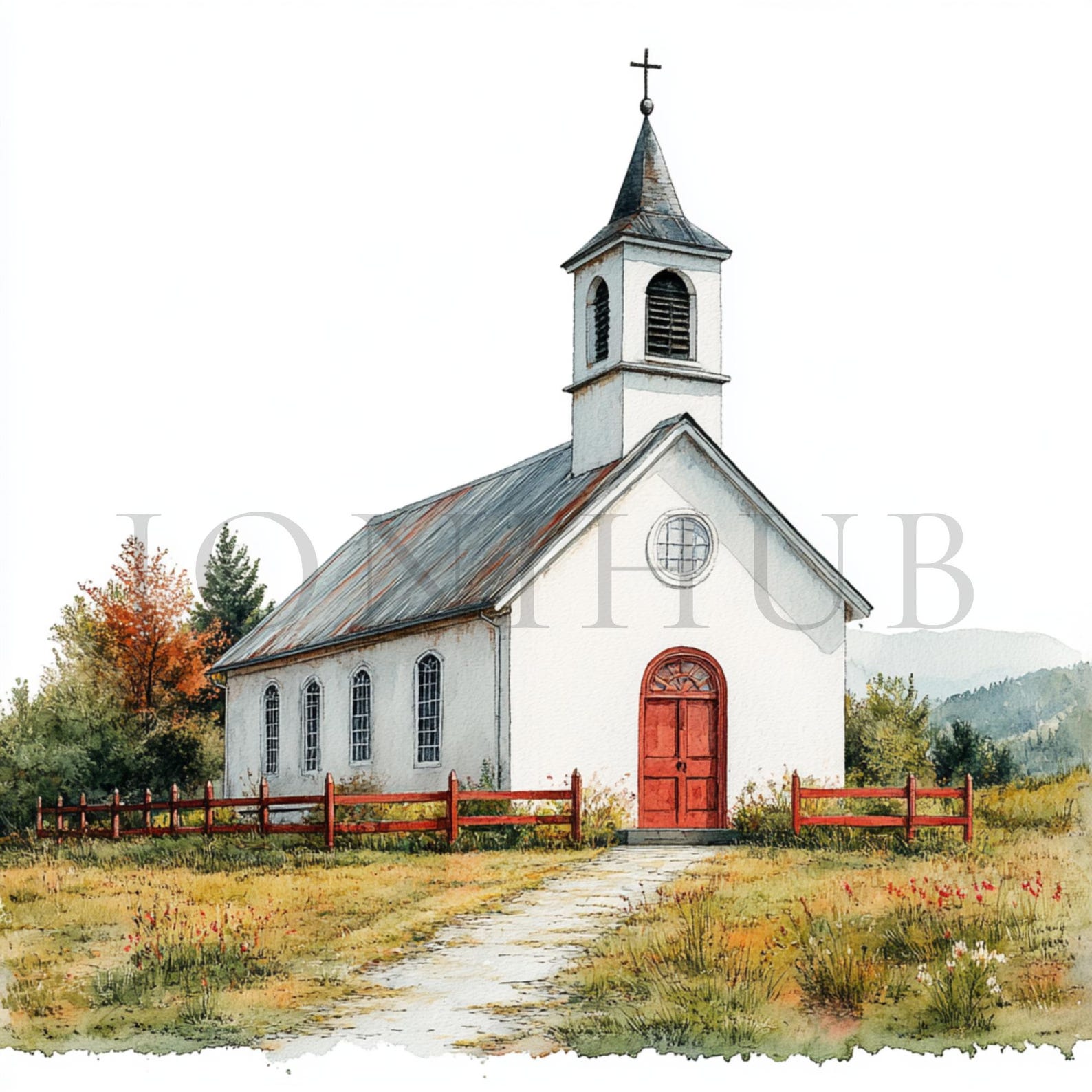 Church Clipart, Old Chapel, Printable Watercolor Clipart, High Quality ...