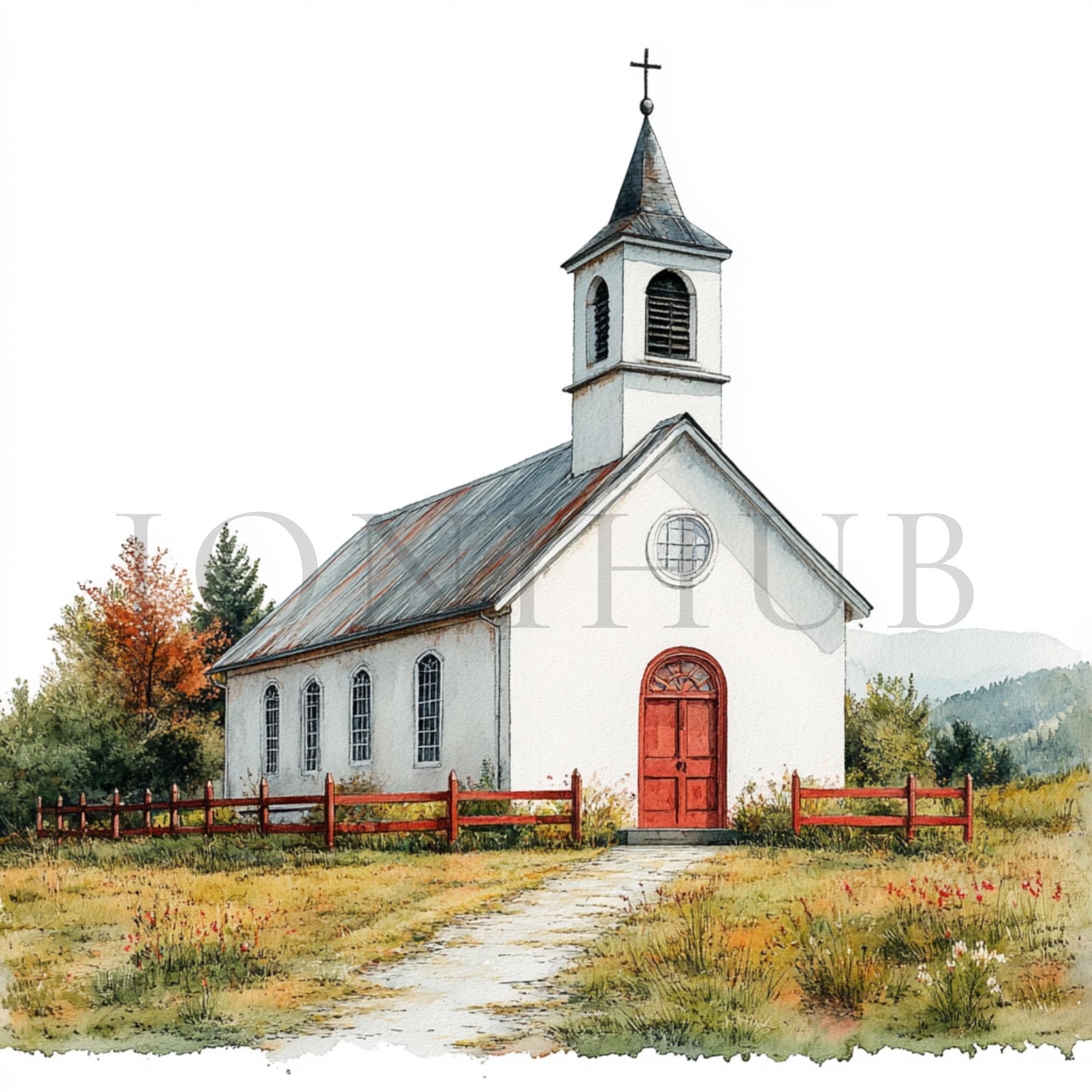Church Clipart, Old Chapel, Printable Watercolor Clipart, High Quality ...