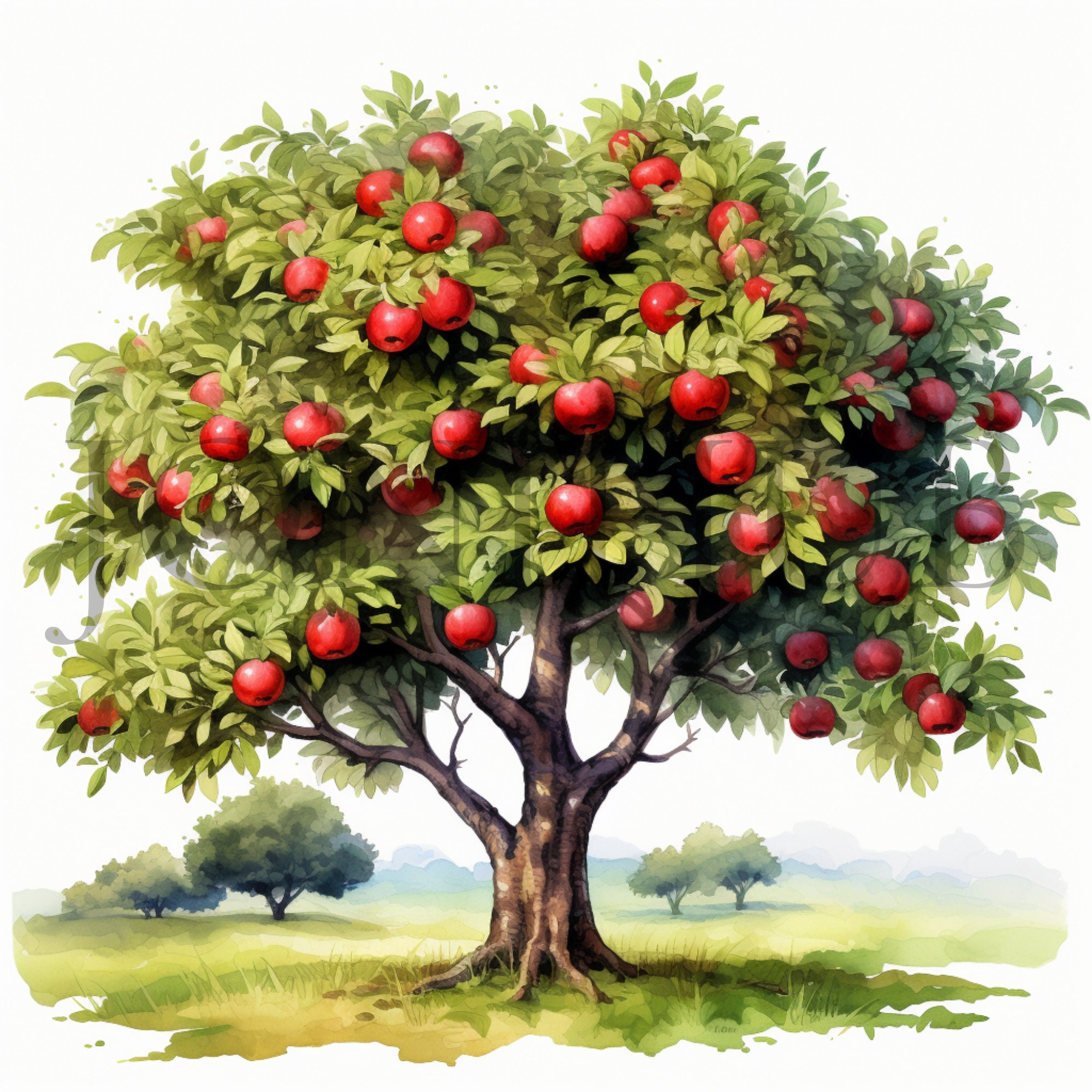 Watercolor Apple Trees Clipart | 10 High Quality Jpg's | Digital ...
