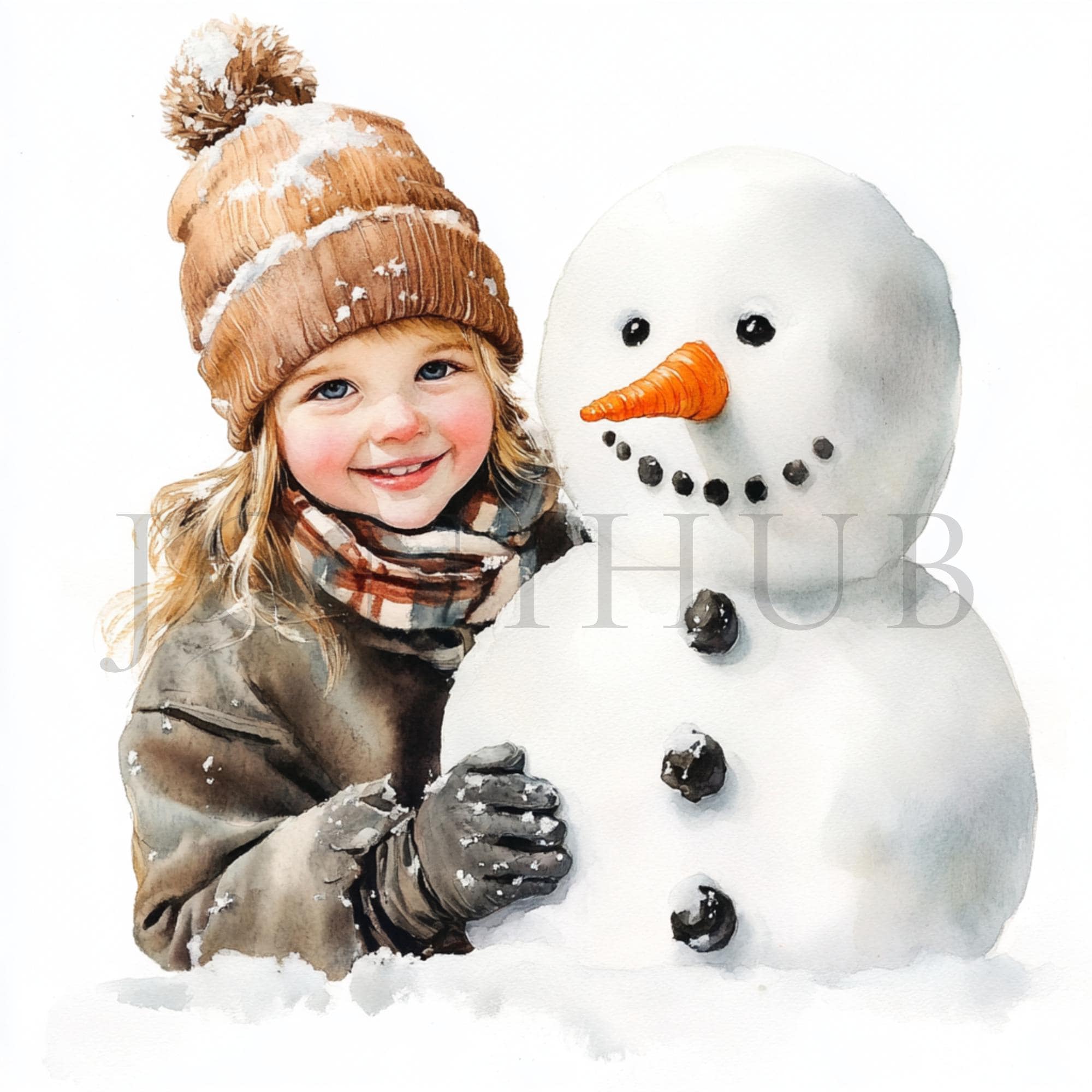 Kid and Snowman Clipart | 10 High Quality Jpgs | Digital Download | Kid ...