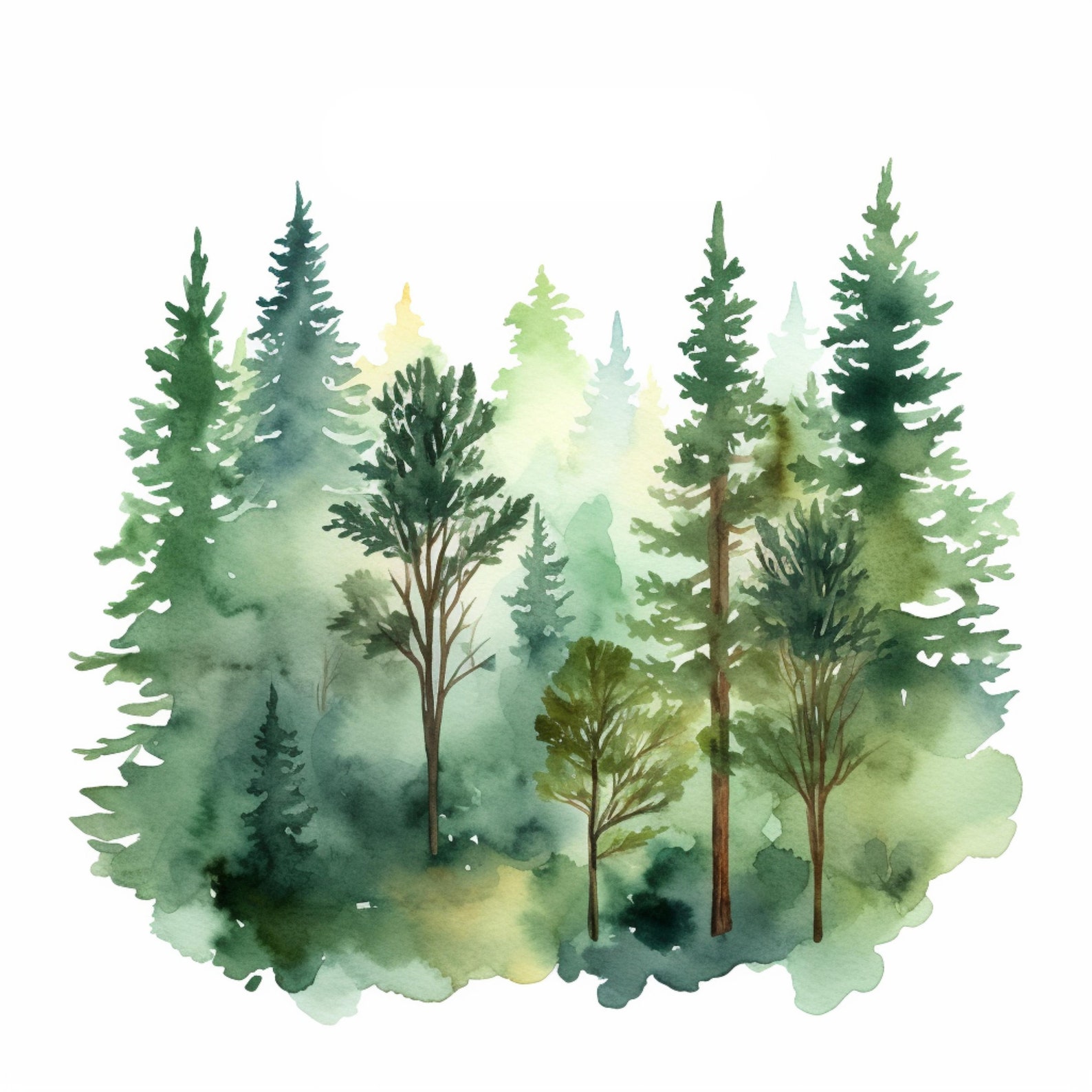 Watercolor Forest Clipart | 10 High Quality Jpegs | Misty Forest ...