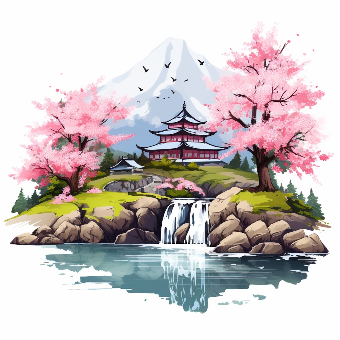 Japanese Landscape Clipart | 10 High Quality Jpgs | Mixed Media ...