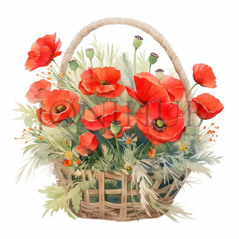 Poppies Basket Clipart | 10 High Quality Jpg's | Digital Download ...