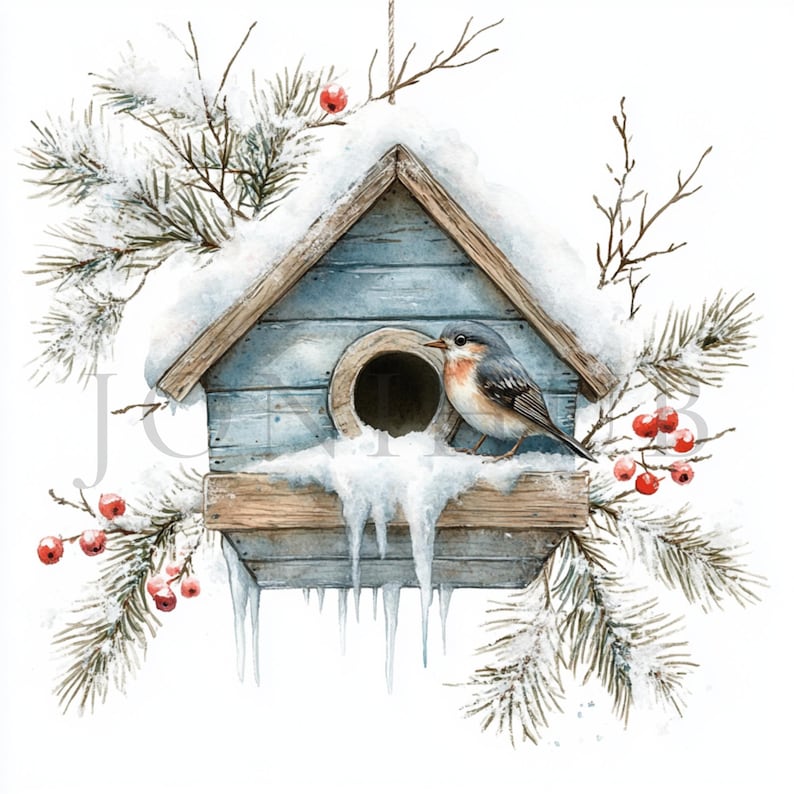 Winter Birdhouse Clipart | 10 High Quality Jpgs | Instant Digital ...