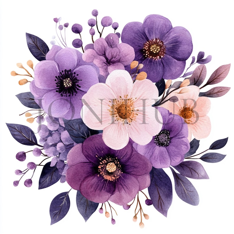 Purple Flowers Bouquet Clipart | 10 High Quality Jpg's | Digital ...