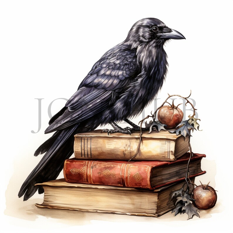 Crow on Books Clipart 10 High Quality Jpg's Digital Download Literary ...