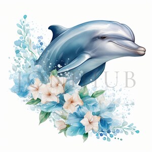 Floral Dolphin Clipart | 10 High Quality Jpgs | Digital Download ...