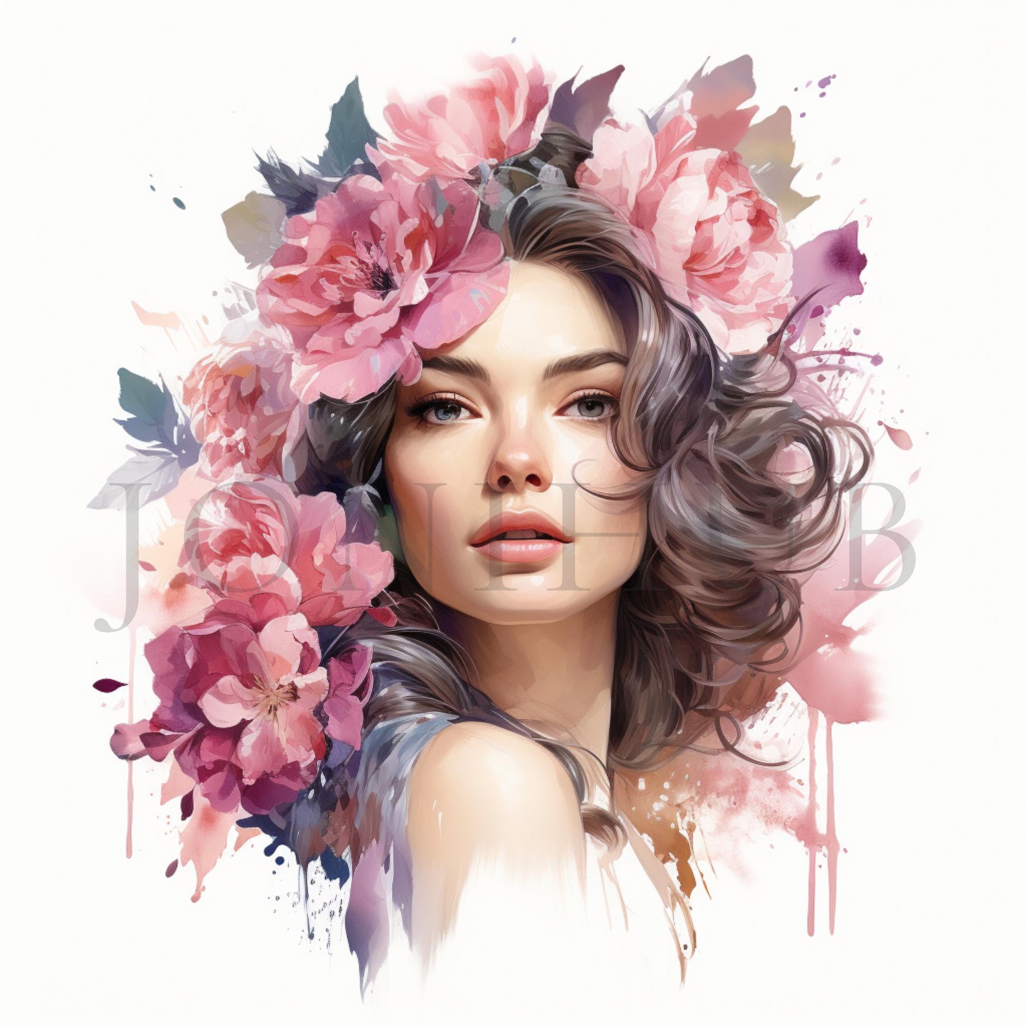 Floral Woman Face Clipart | 10 High Quality Jpgs | Digital Download ...