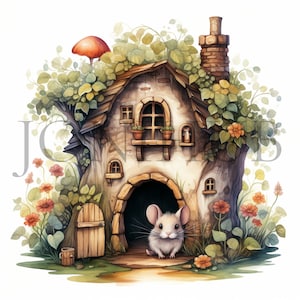 Watercolor Mouse House Clipart | 10 High Quality Jpg's | Digital ...