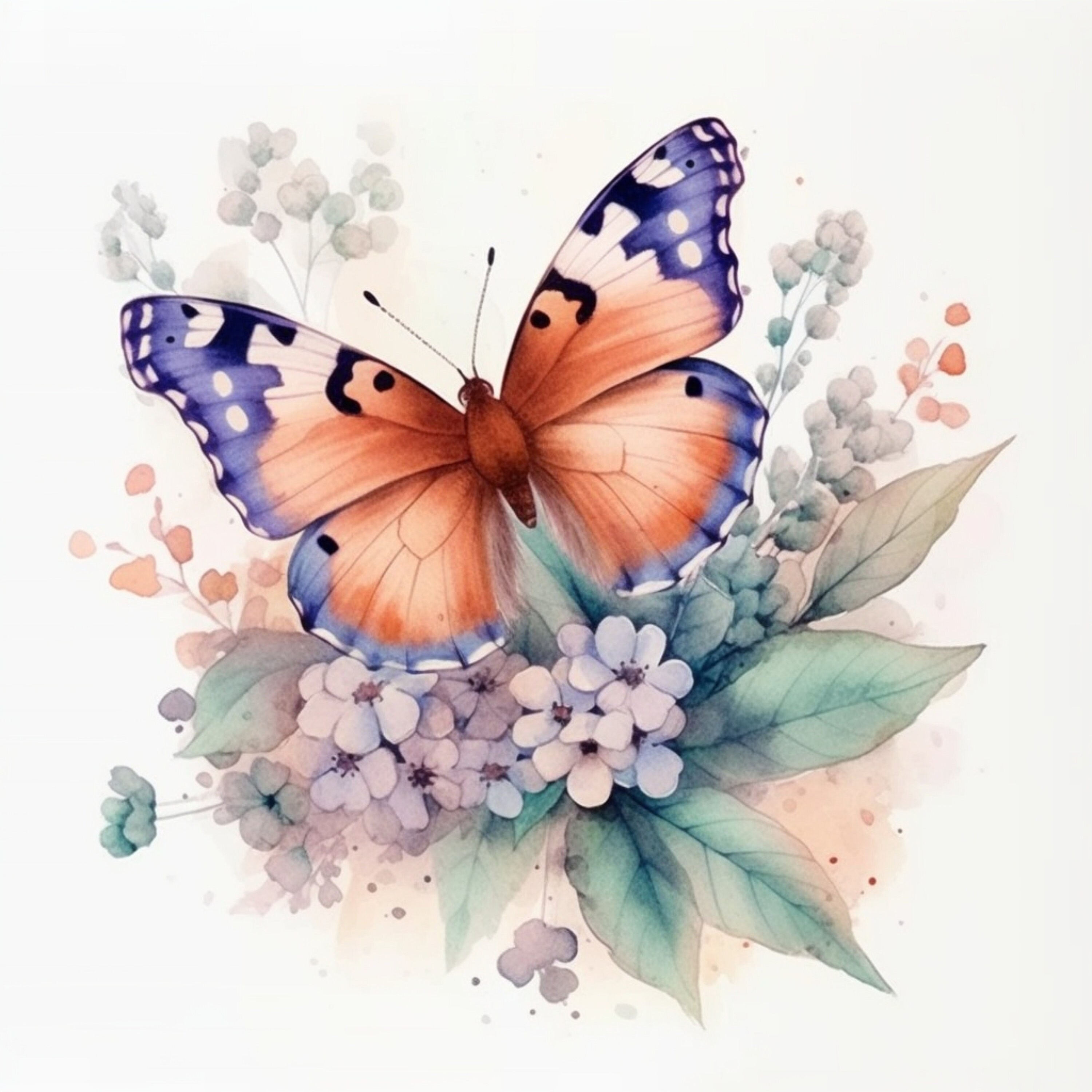 Flowers Butterfly Clipart Nursery Art Card Making Butterfly Watercolour ...