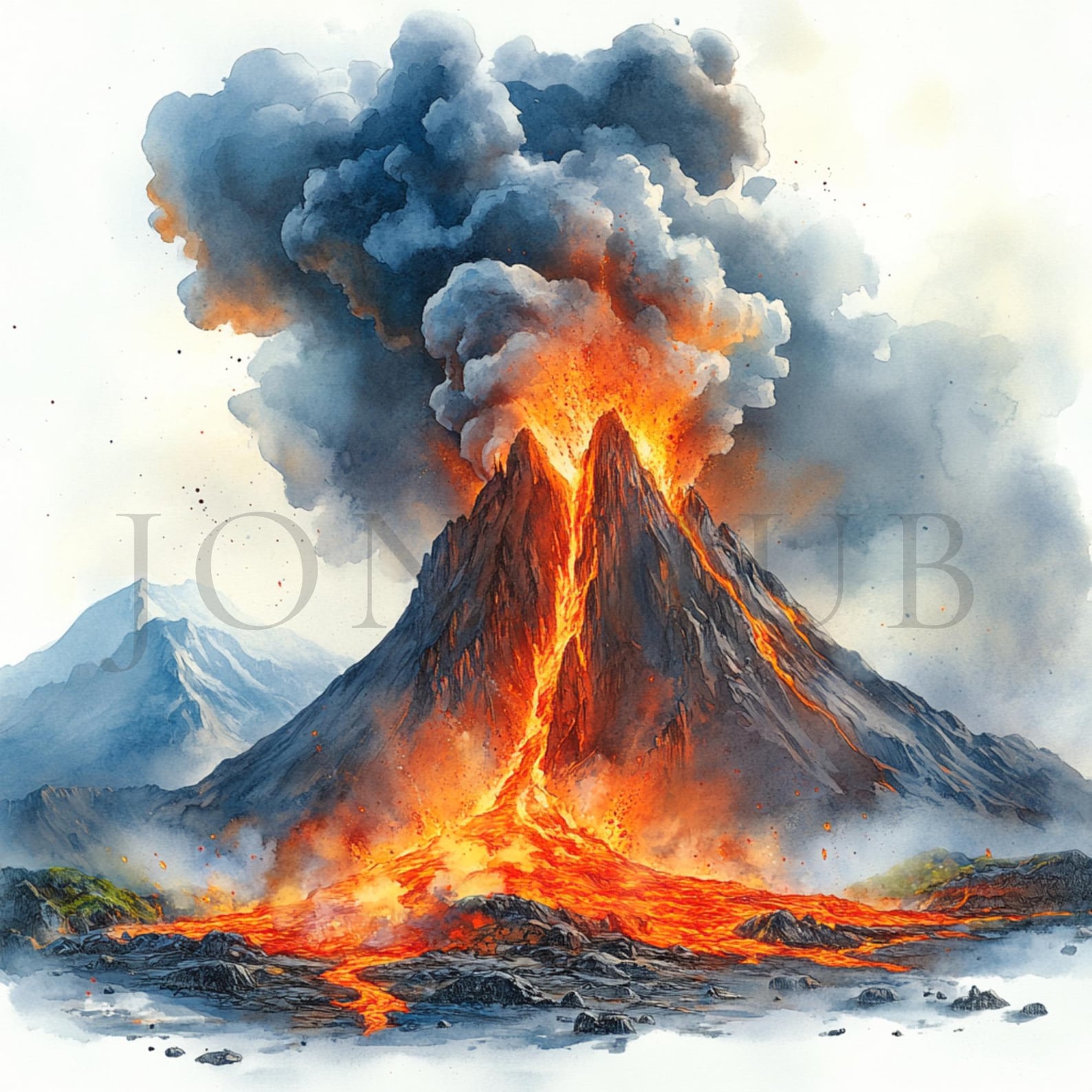 Watercolor Volcano Clipart | 10 High Quality Jpgs | Digital Download ...
