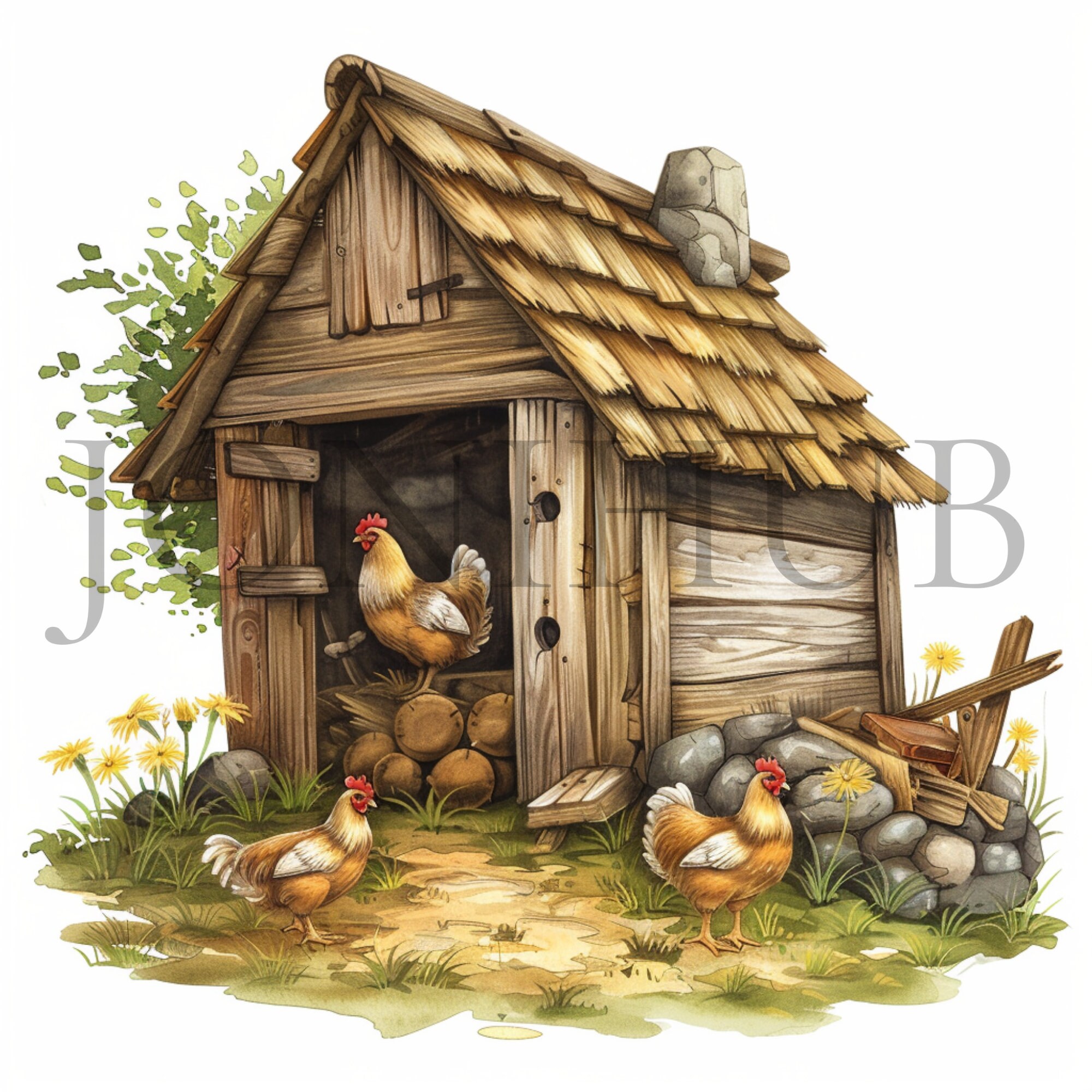 Chicken Coop Clipart 10 High Quality Jpg's Digital Download Farm ...
