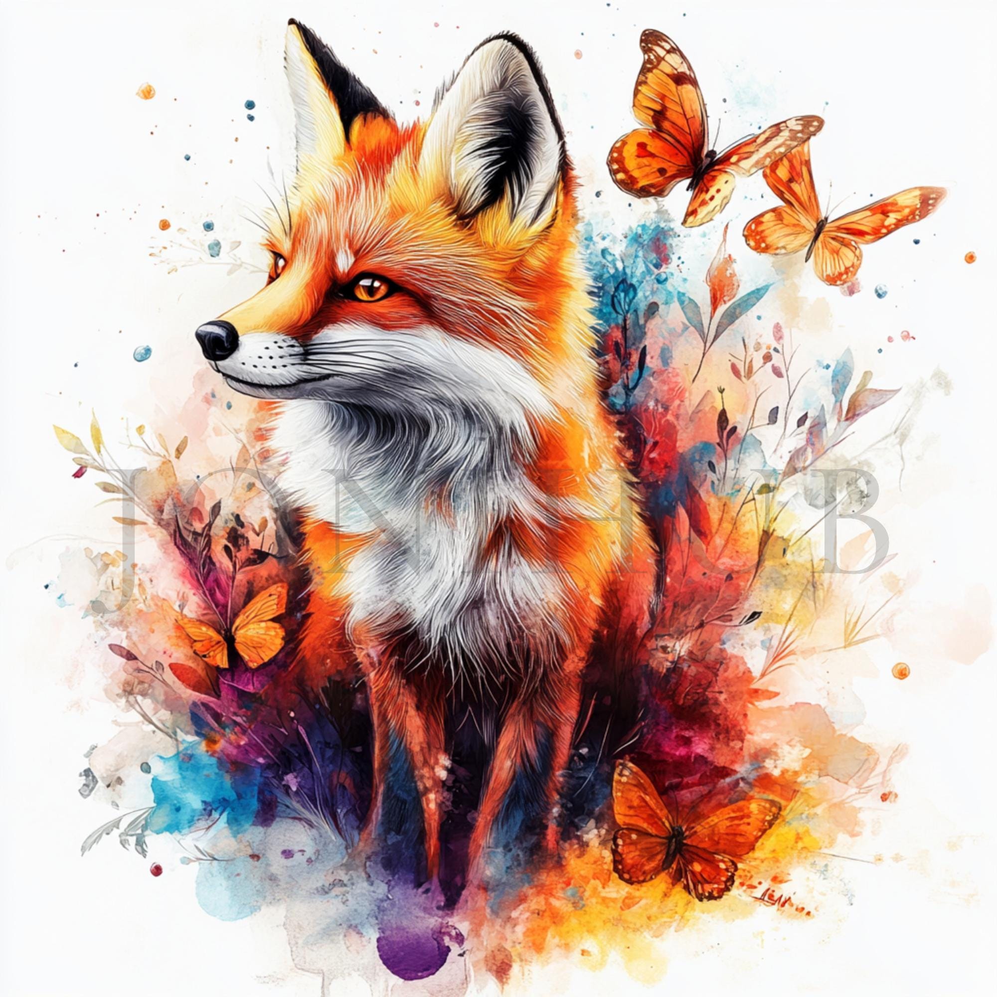 7 Fox and Butterfly Clipart, Cute Fox Baby, Printable Watercolor ...