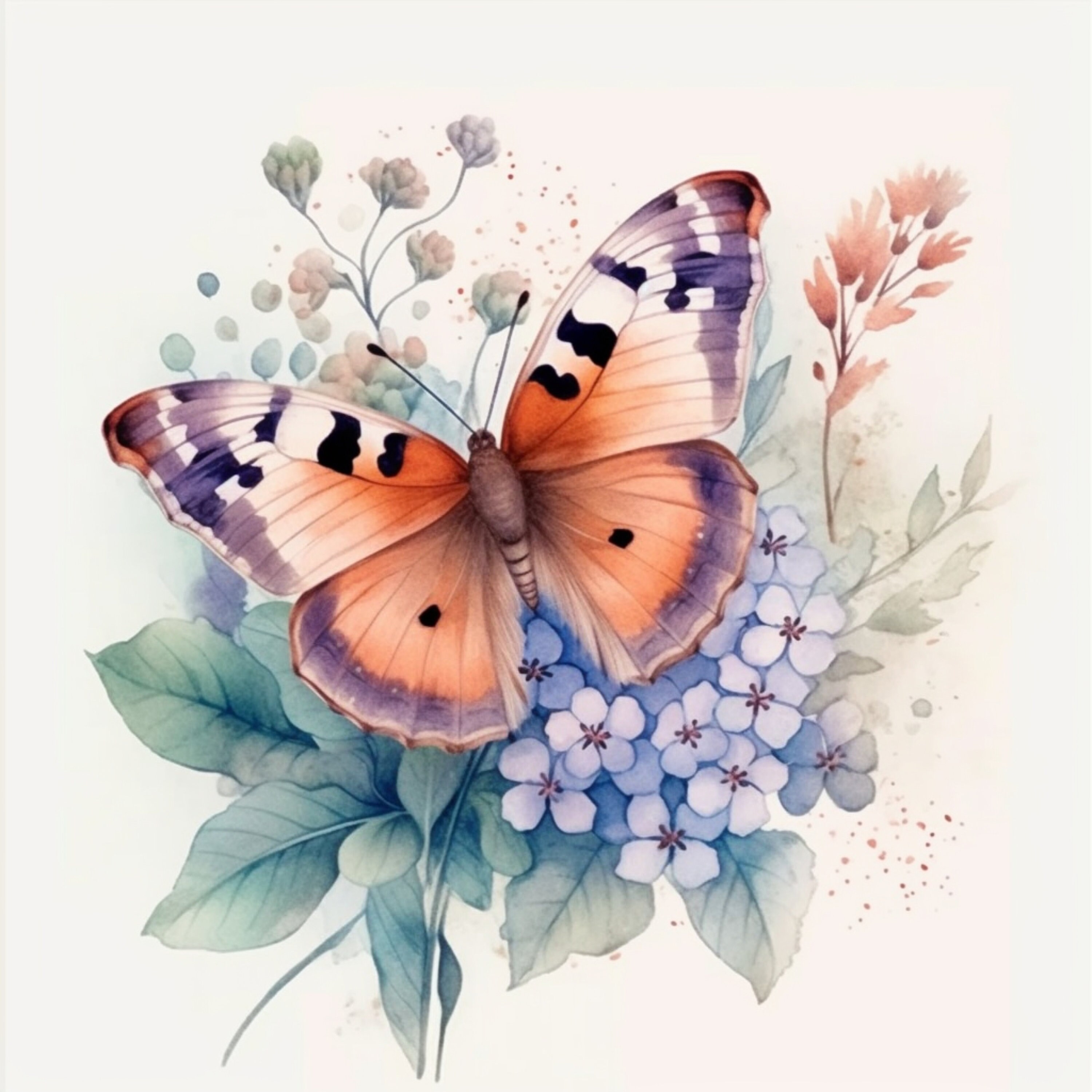 Flowers Butterfly Clipart Nursery Art Card Making Butterfly Watercolour ...