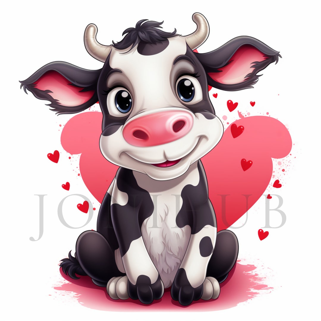 Valentines Day Cow Clipart | 10 High Quality PNG | Instant Digital ...