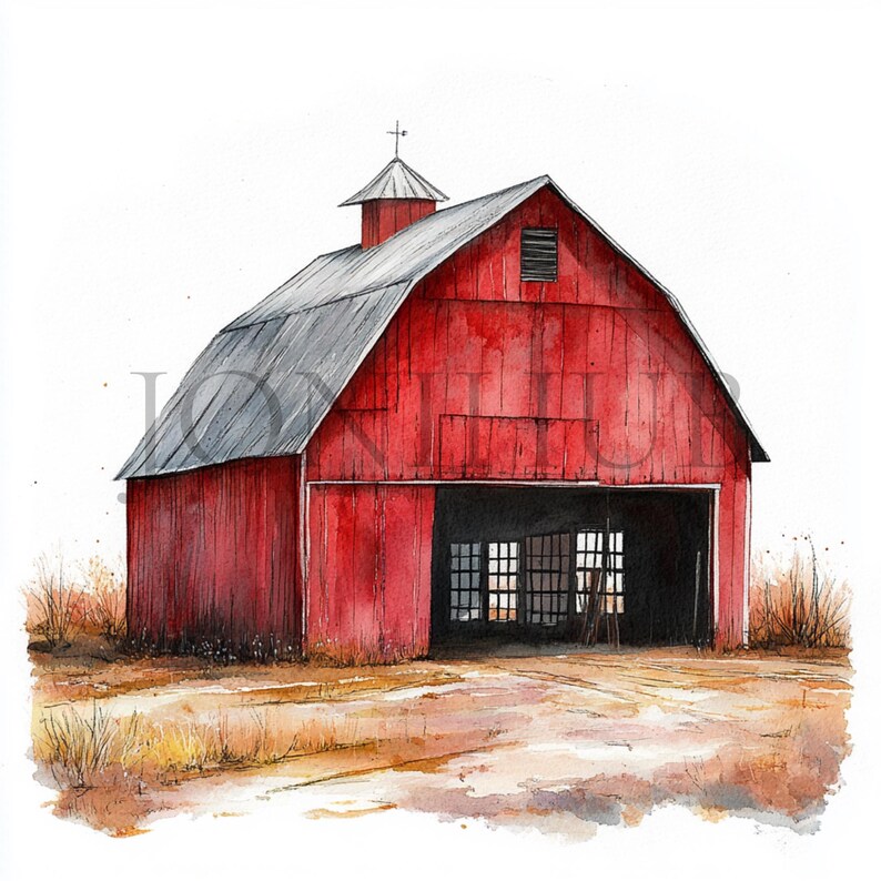 Red Barn Clipart 10 High Quality Jpg's Digital Download Farm Art Rural ...