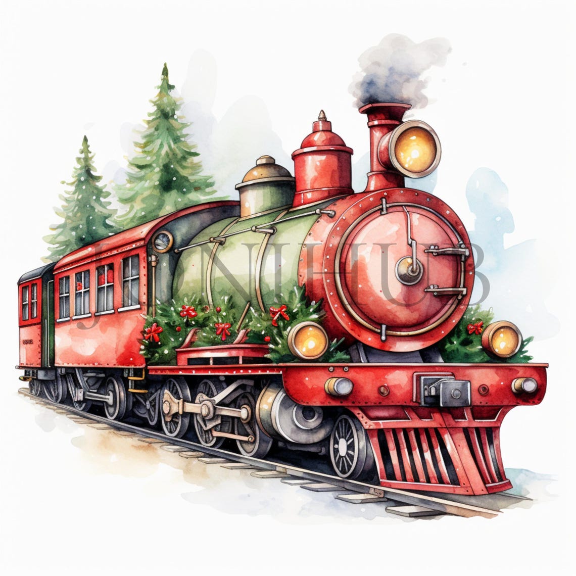 Holiday Train Clipart 10 High Quality Jpgs Digital Download Festive ...