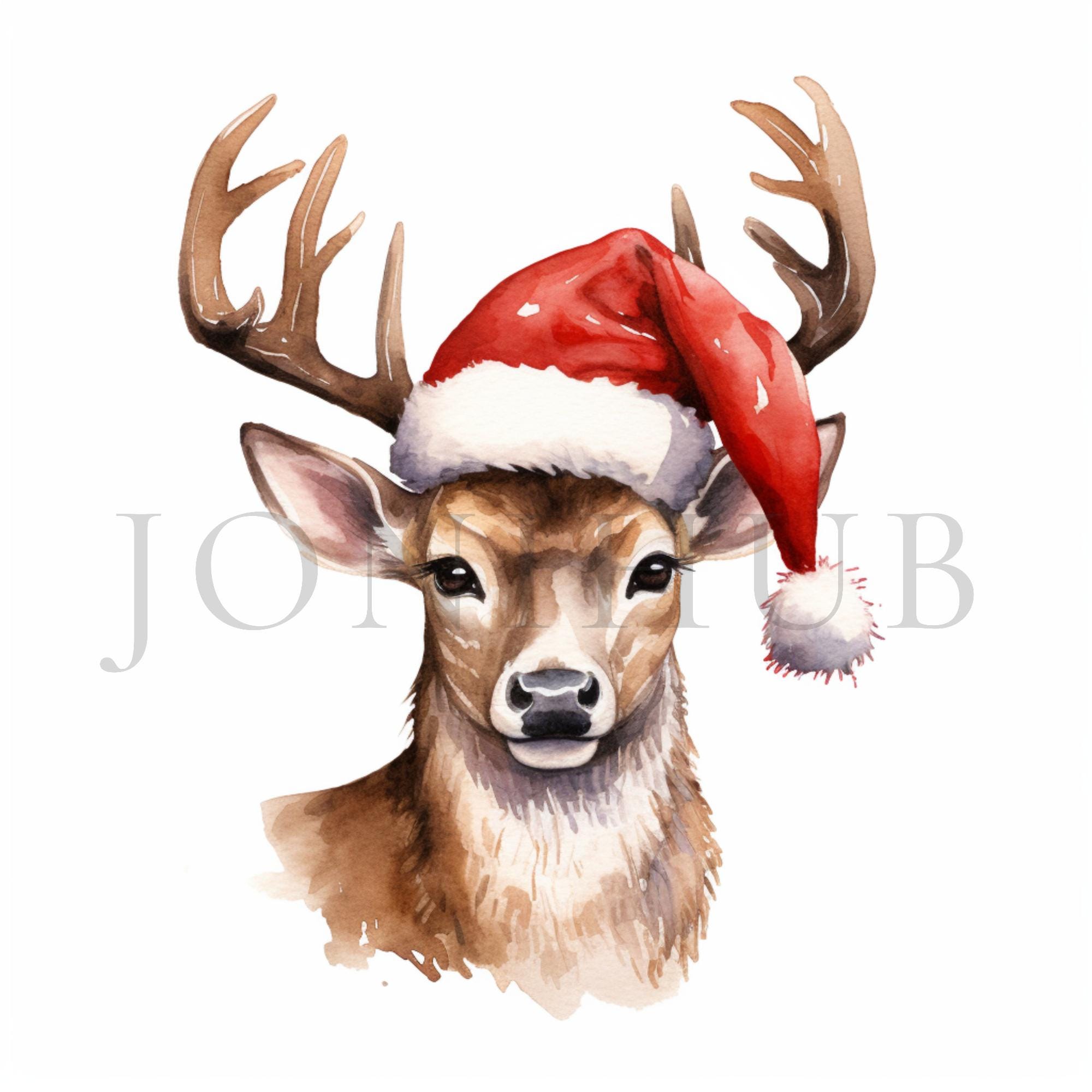 Deer With Santa Hat Clipart | 10 High Quality Jpgs | Digital Download ...