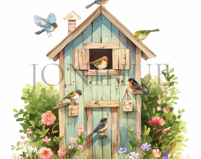 10 Birdhouse Clipart, Bird House Clipart, Printable Watercolor Clipart ...