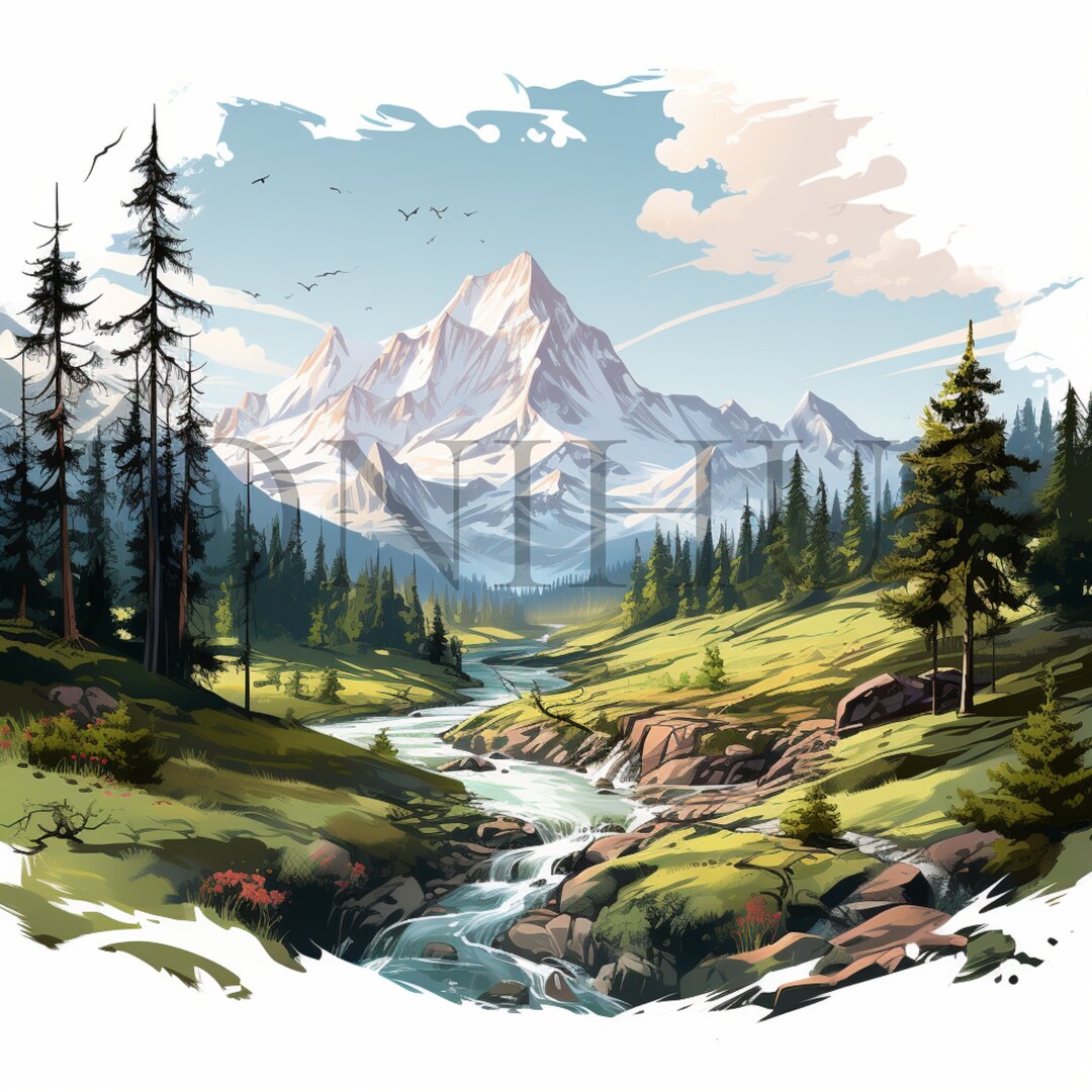 Mountain Landscape Clipart | 10 High Quality Jpgs | Digital Download ...
