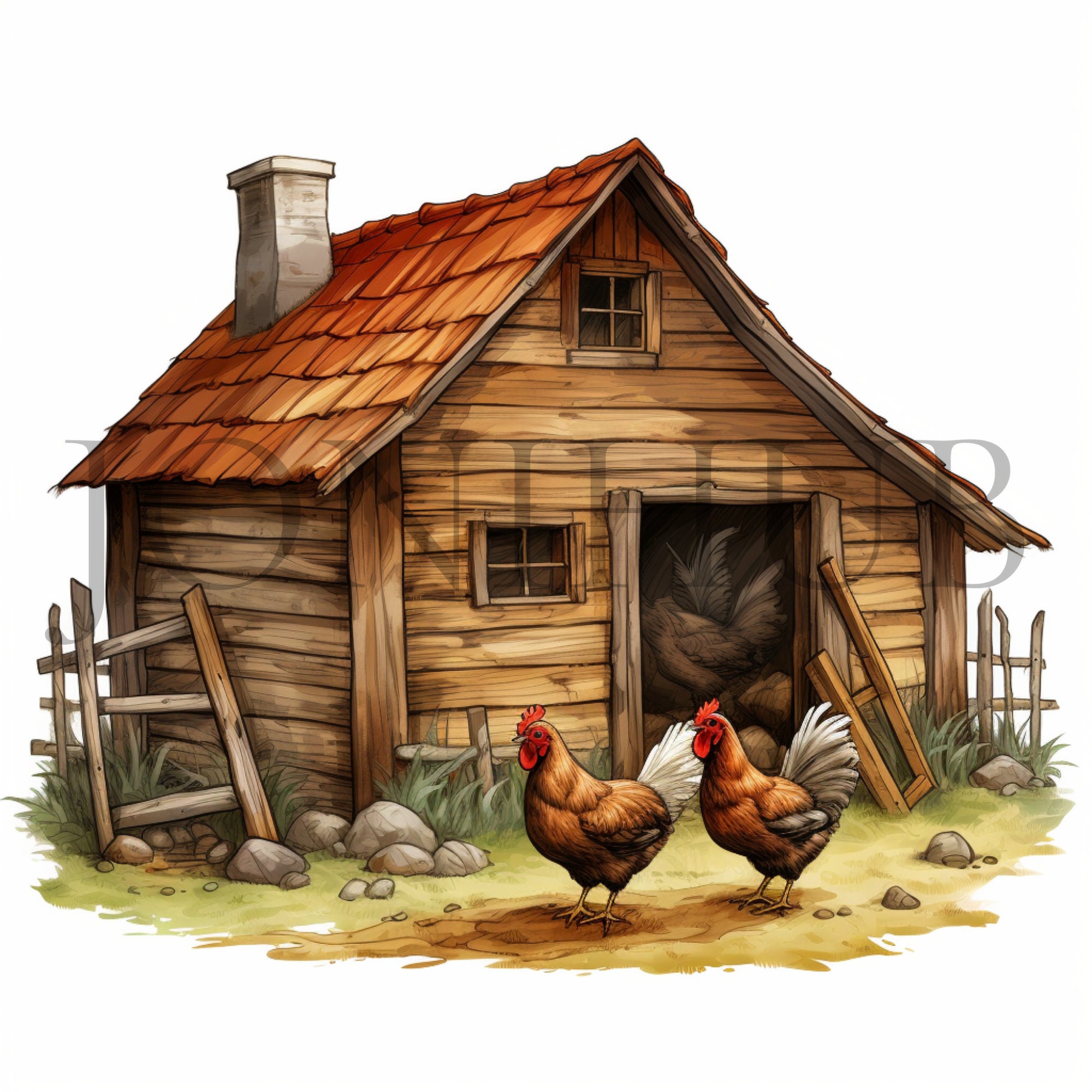 Chicken Coop Clipart 10 High Quality Jpg's Digital Download Farm ...