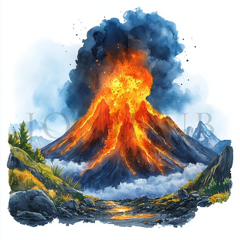 Watercolor Volcano Clipart | 10 High Quality Jpgs | Digital Download ...