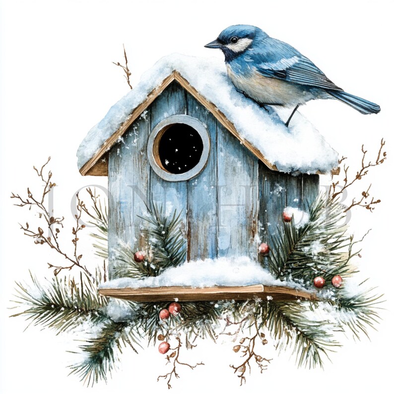 Winter Birdhouse Clipart | 10 High Quality Jpgs | Instant Digital ...