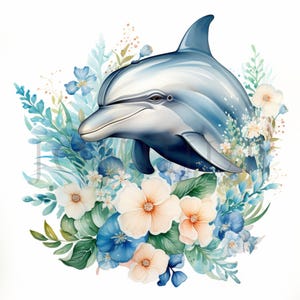 Floral Dolphin Clipart | 10 High Quality Jpgs | Digital Download ...