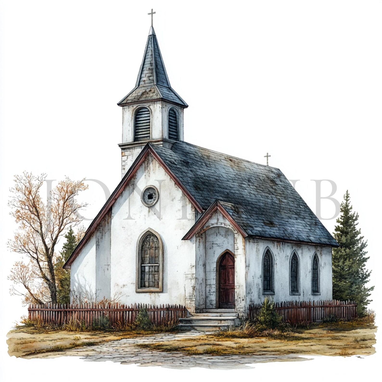Church Clipart, Old Chapel, Printable Watercolor Clipart, High Quality ...