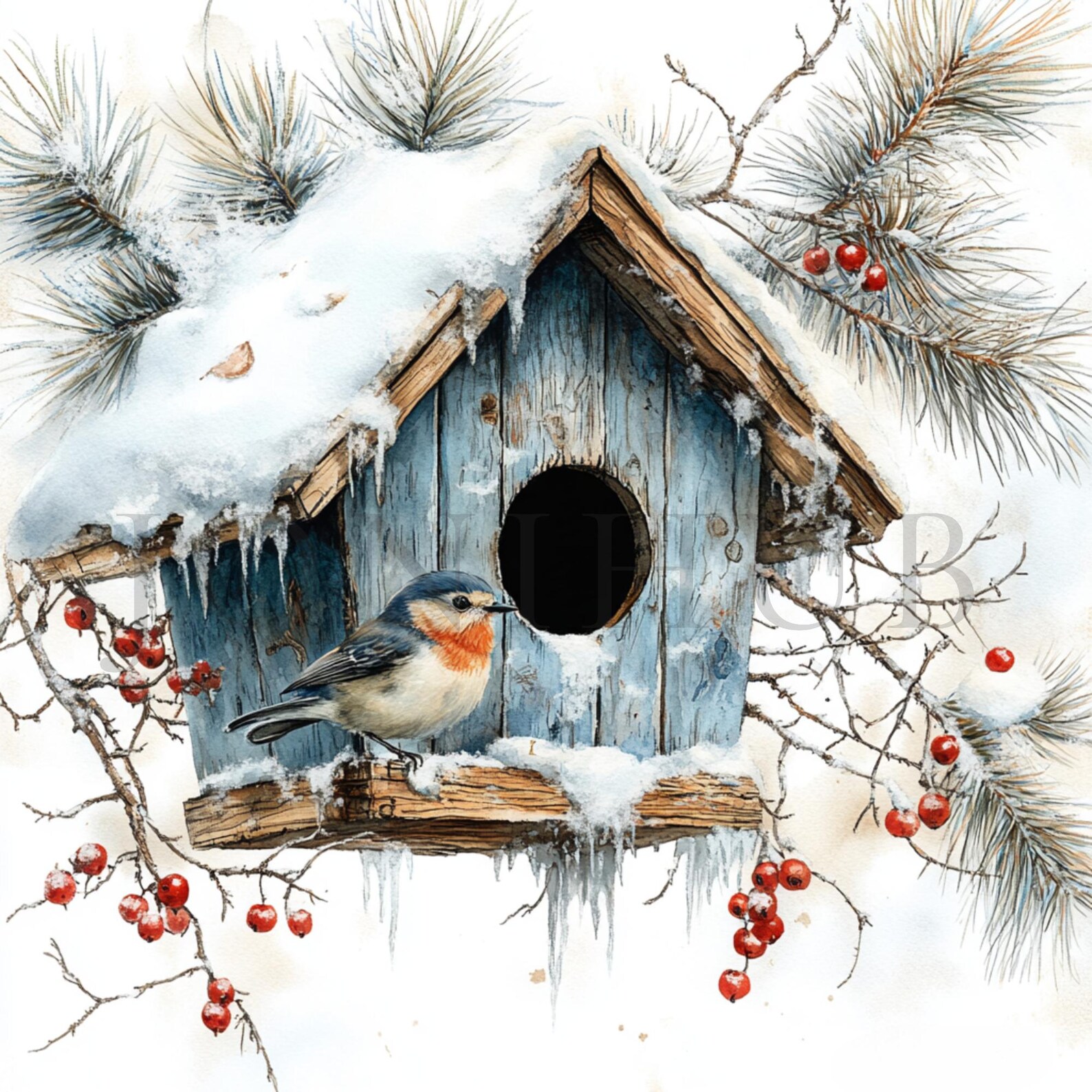 Winter Birdhouse Clipart | 8 High Quality Jpgs | Instant Digital ...