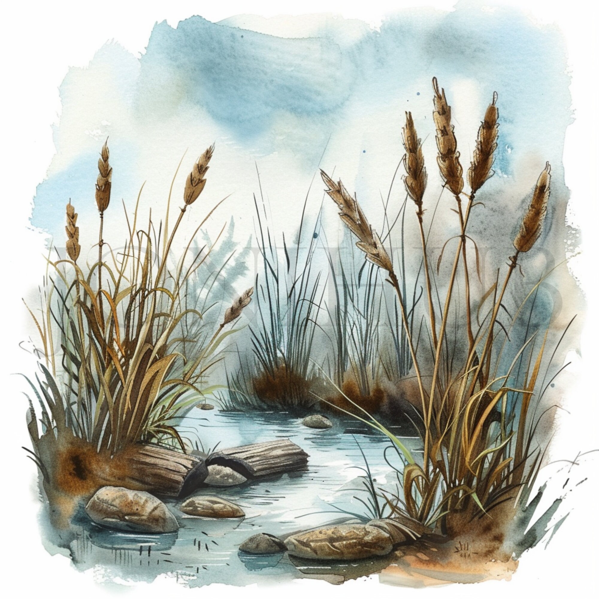 Cattails and Reeds in Water Pond Clipart | 10 High Quality Jpgs ...