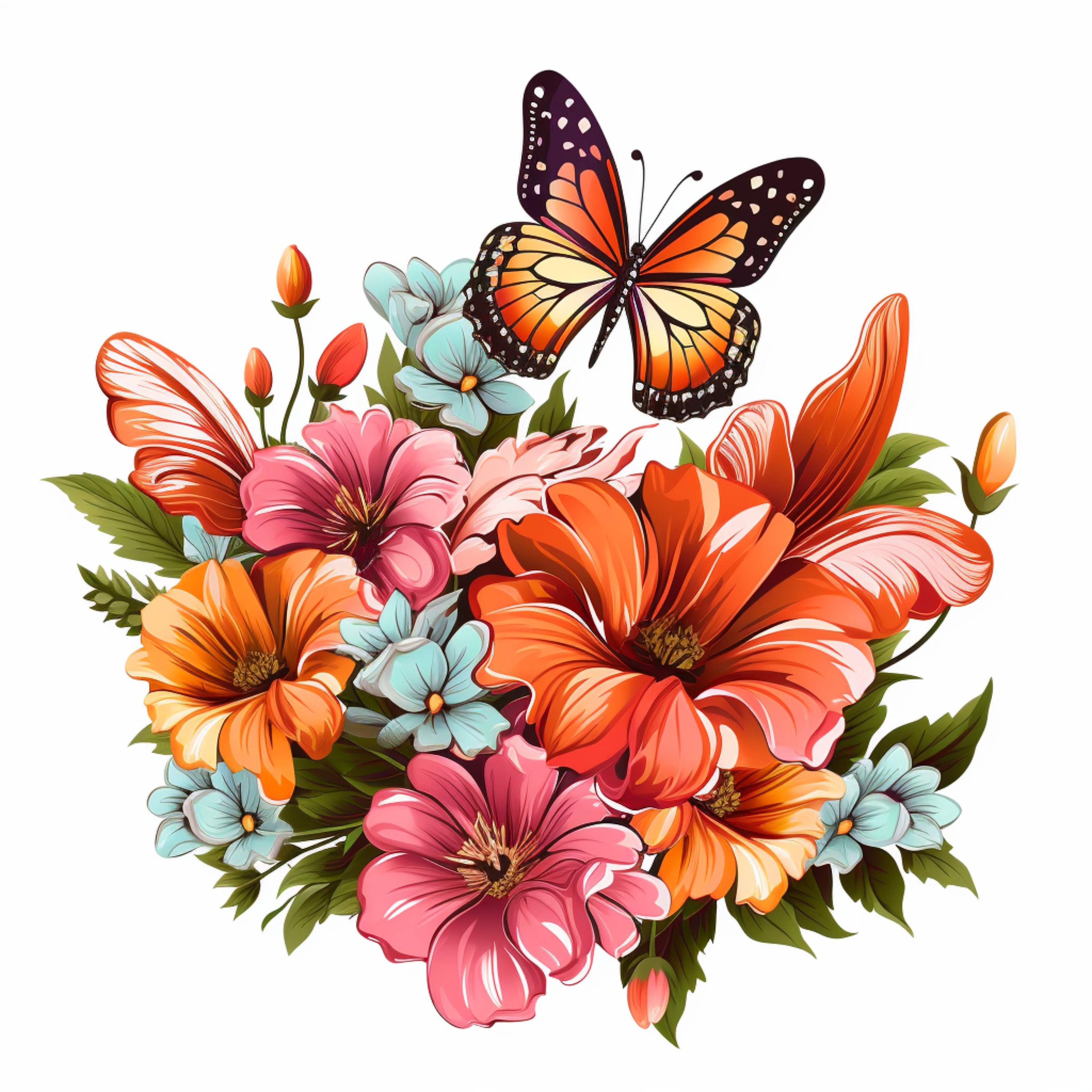 Flowers Butterfly Clipart Nursery Art Card Making Clip - Etsy