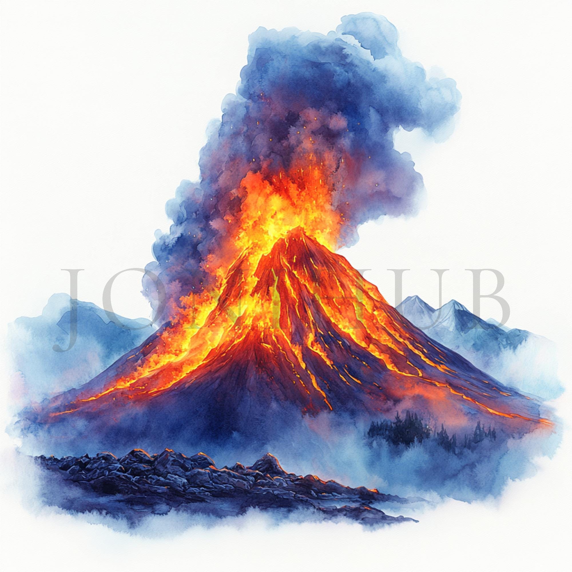 Watercolor Volcano Clipart | 10 High Quality Jpgs | Digital Download ...
