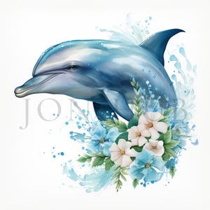 Floral Dolphin Clipart | 10 High Quality Jpgs | Digital Download ...
