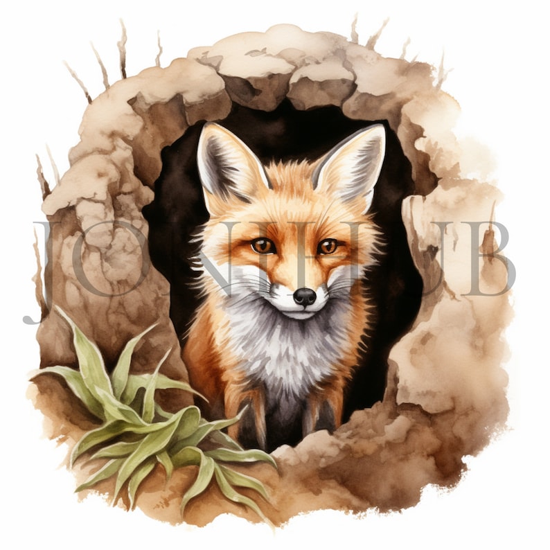 Fox in the Den Clipart 10 High Quality Jpgs Digital Download Baby Fox ...