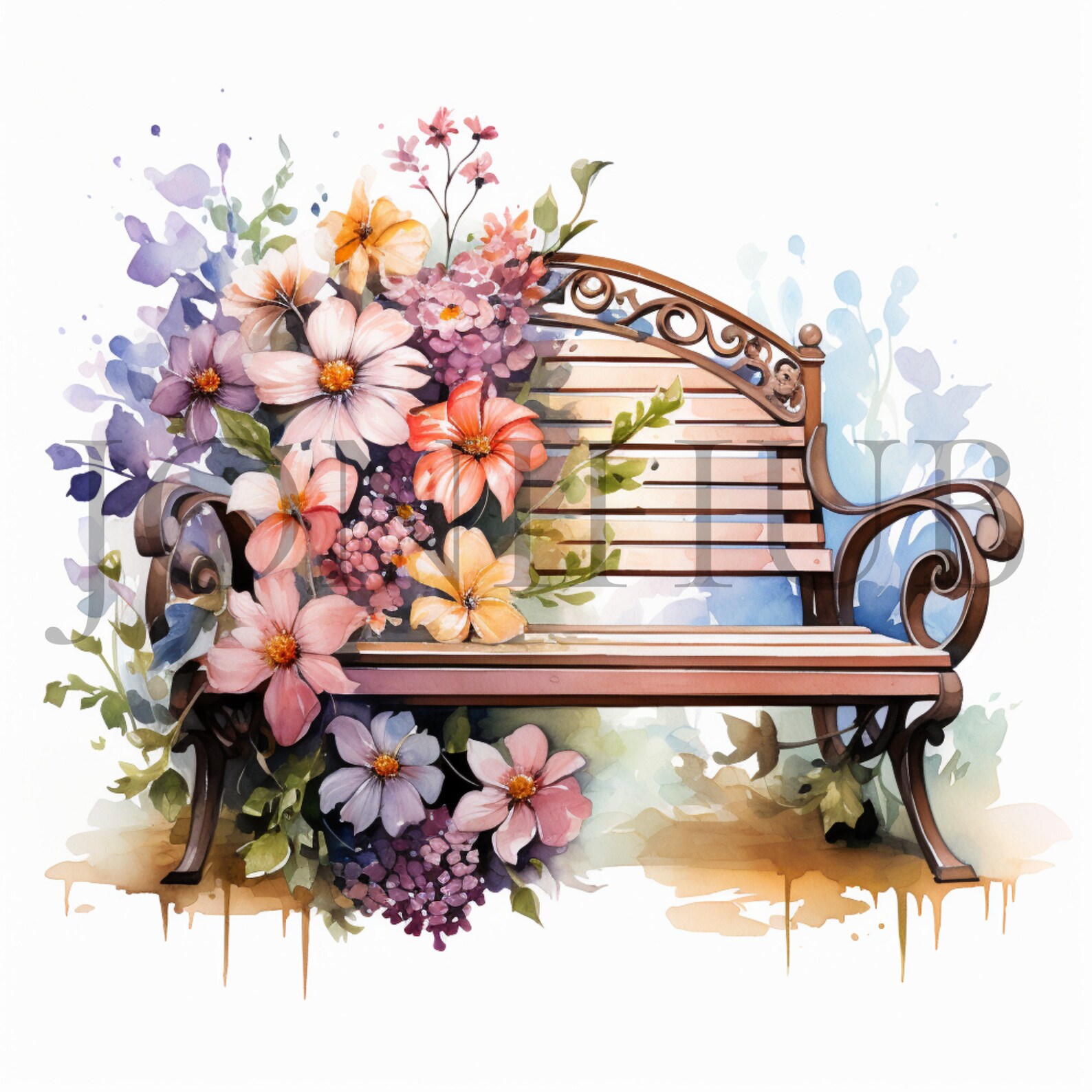Floral Bench Clipart | 10 High Quality Jpg's | Digital Download ...