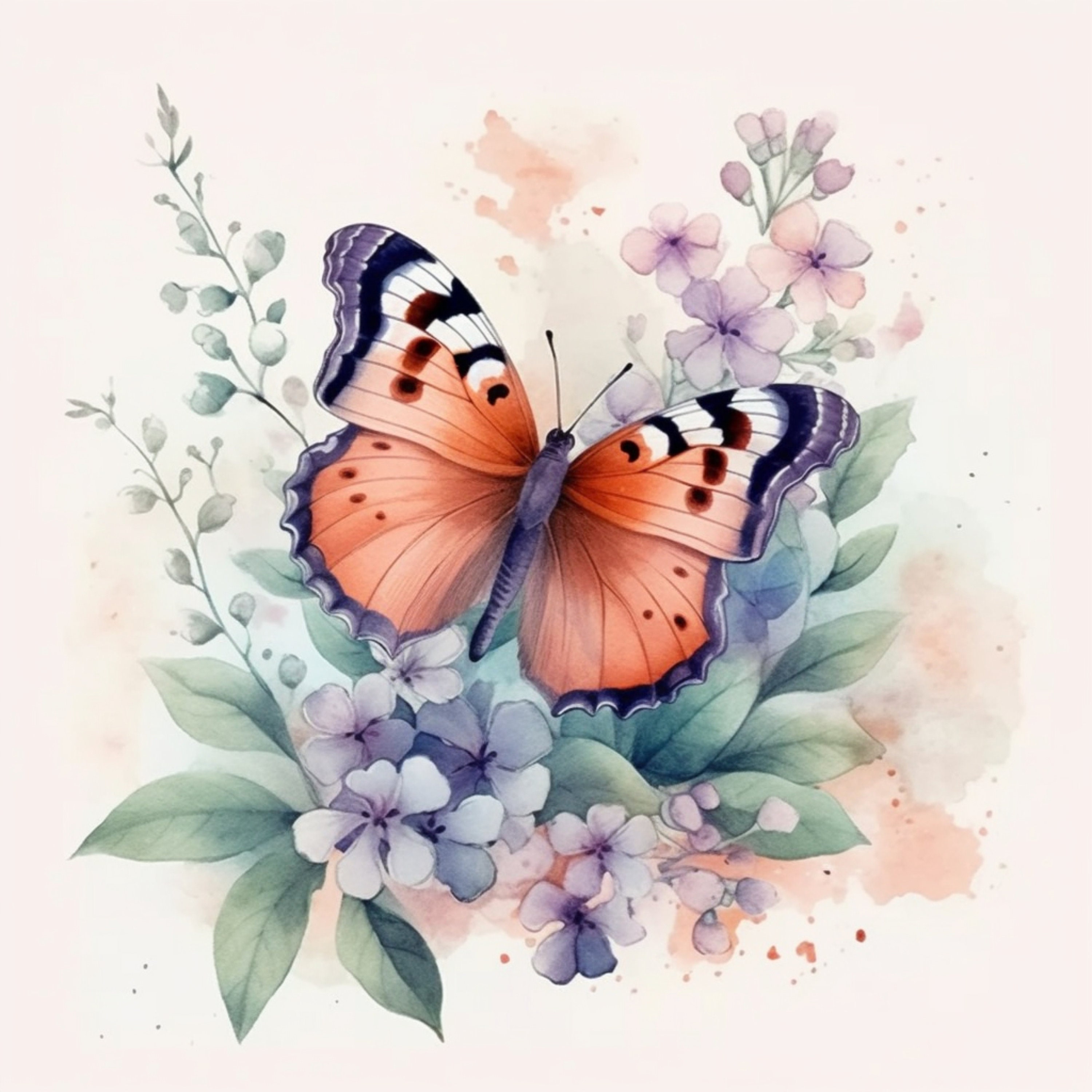 Flowers Butterfly Clipart Nursery Art Card Making Butterfly Watercolour ...