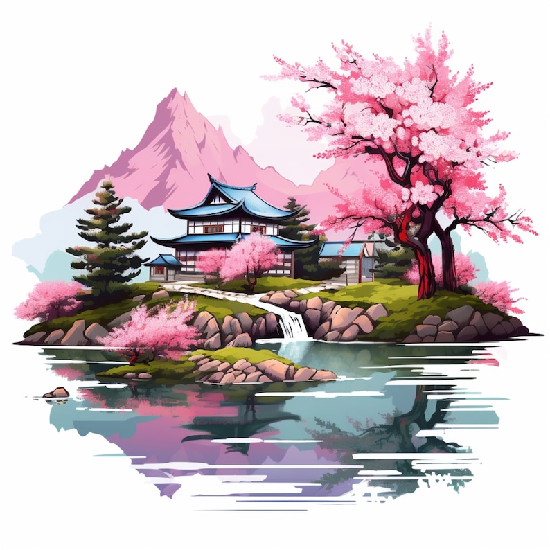 Japanese Landscape Clipart | 10 High Quality Jpgs | Mixed Media ...