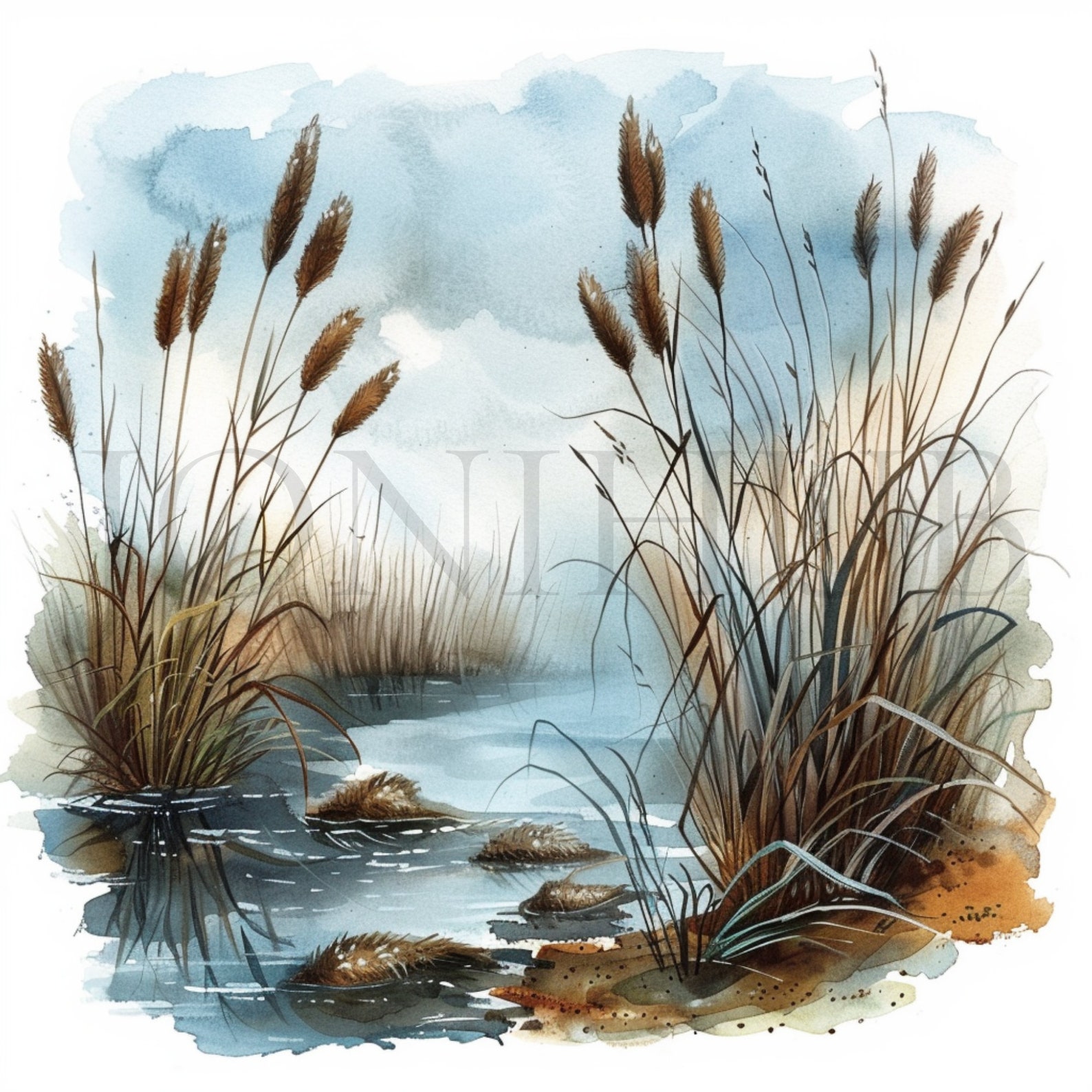 Cattails and Reeds in Water Pond Clipart | 10 High Quality Jpgs ...