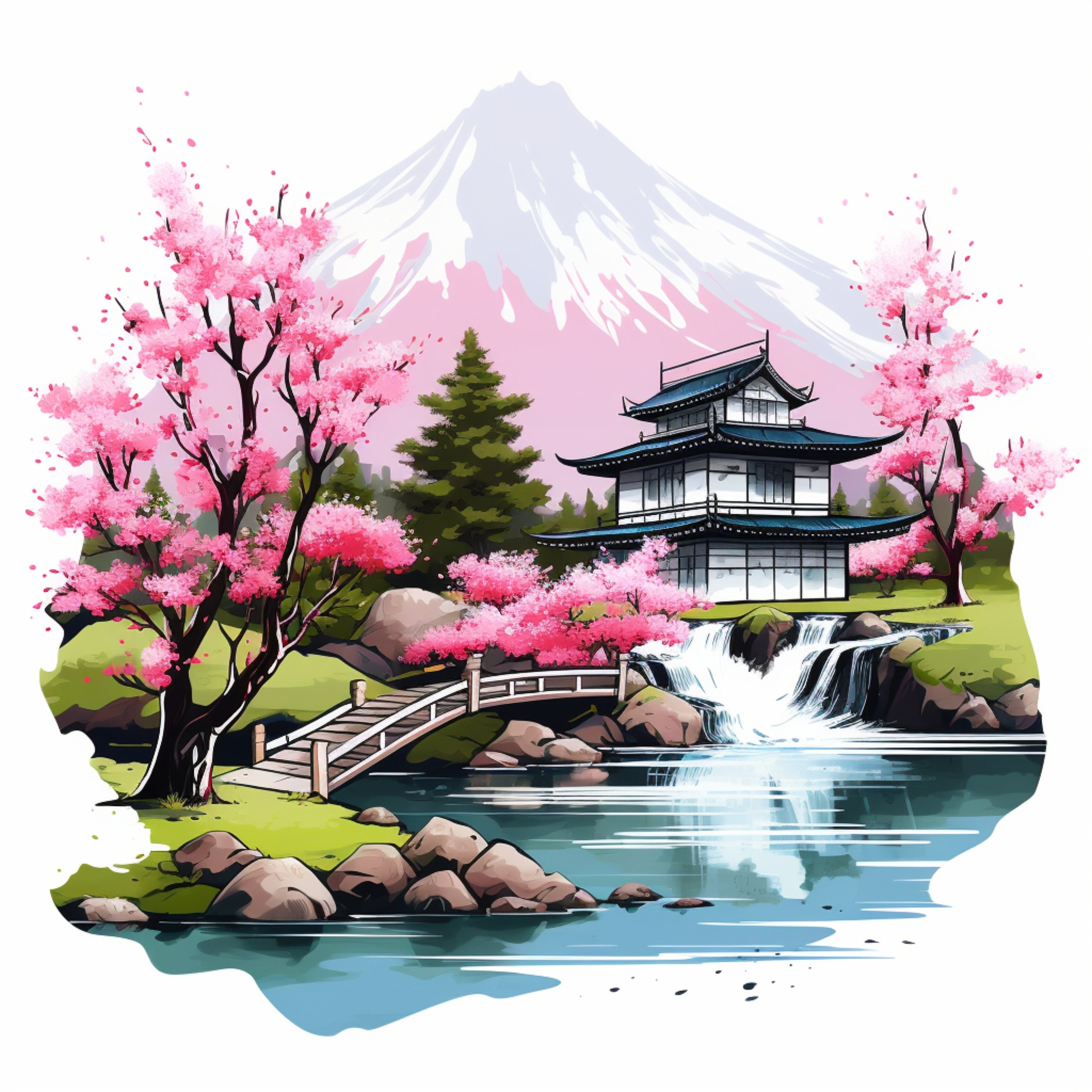 Japanese Landscape Clipart 10 High Quality Jpgs Watercolor Art Digital ...