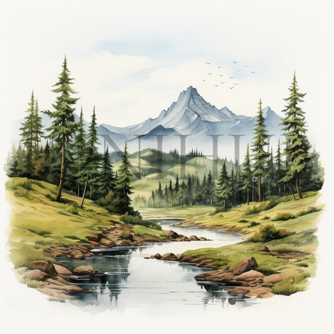 Mountain Landscape Clipart 10 High Quality Jpgs Digital Download Scenic ...