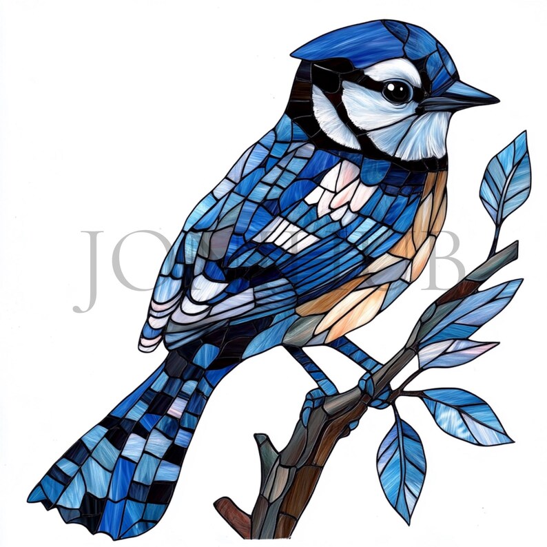 Stained Glass Blue Jay Clipart | 10 High Quality Jpgs | Digital ...