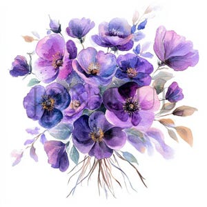 Purple Flowers Bouquet Clipart | 10 High Quality Jpg's | Digital ...