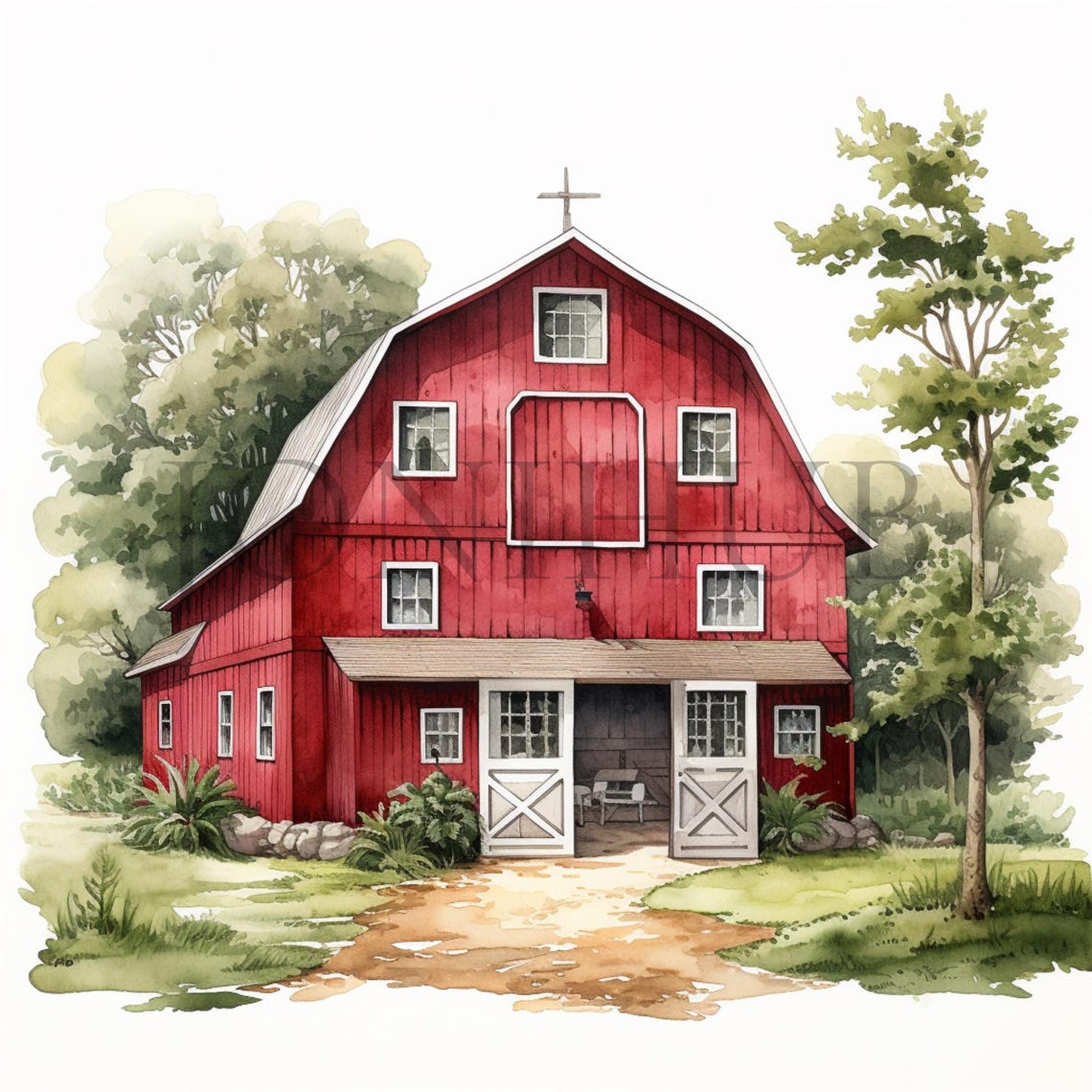 Red Barn Clipart 10 High Quality Jpg's Digital Download Farm Art Rural ...