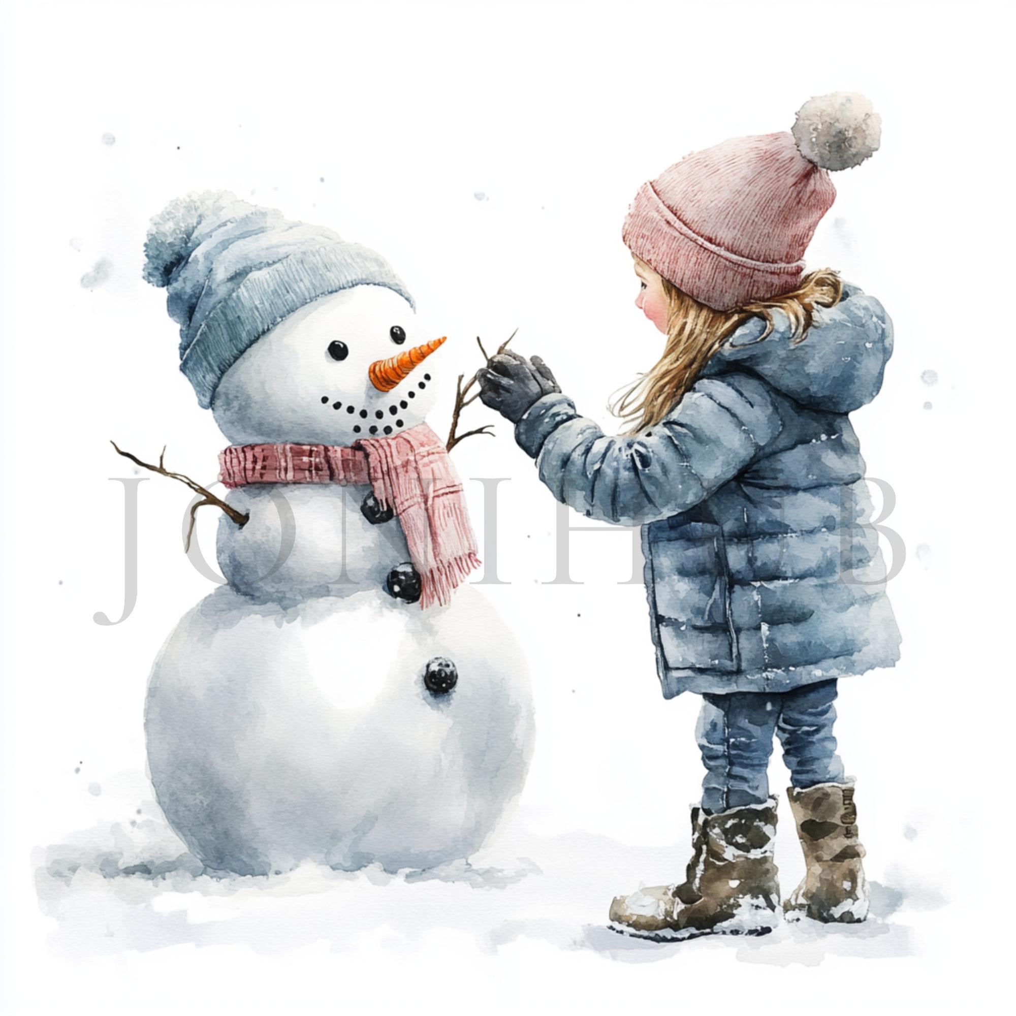 Kid and Snowman Clipart | 10 High Quality Jpgs | Digital Download | Kid ...
