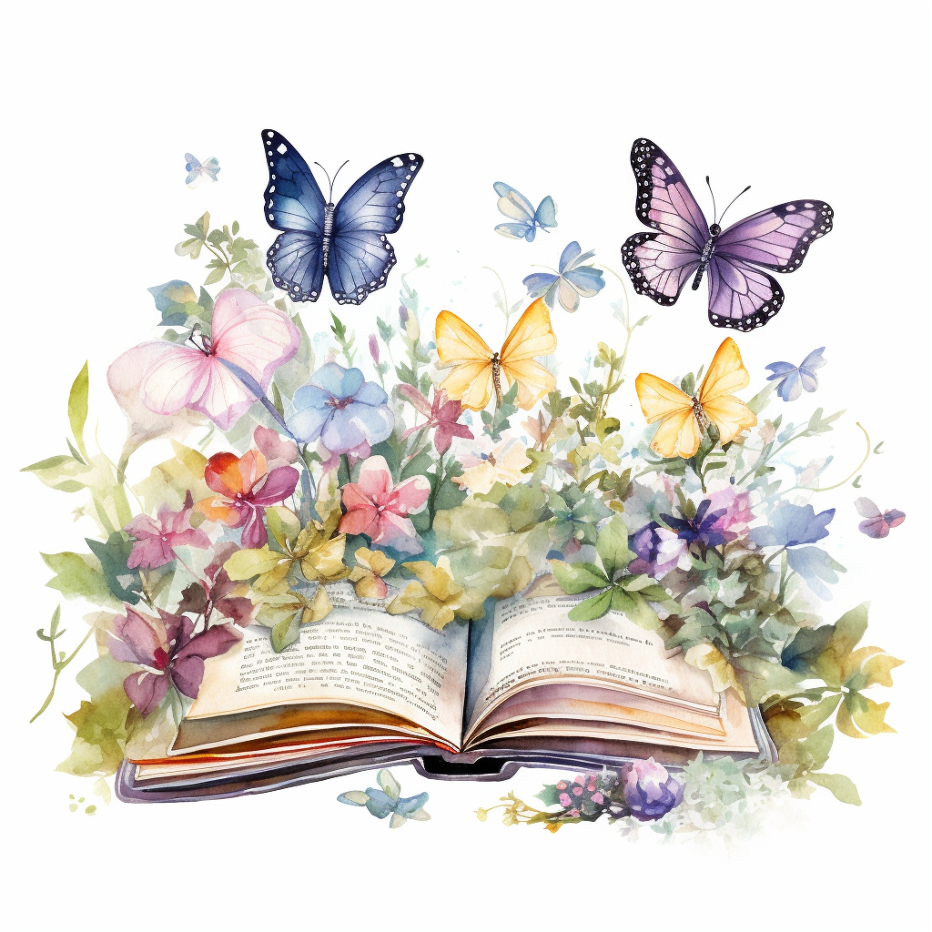 Floral Books Clipart, Book Butterfly, 10 High Quality Pngs, Nursery Art ...