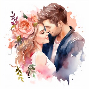Watercolor Valentine Couple Clipart, 10 High Quality Pngs, Loving ...
