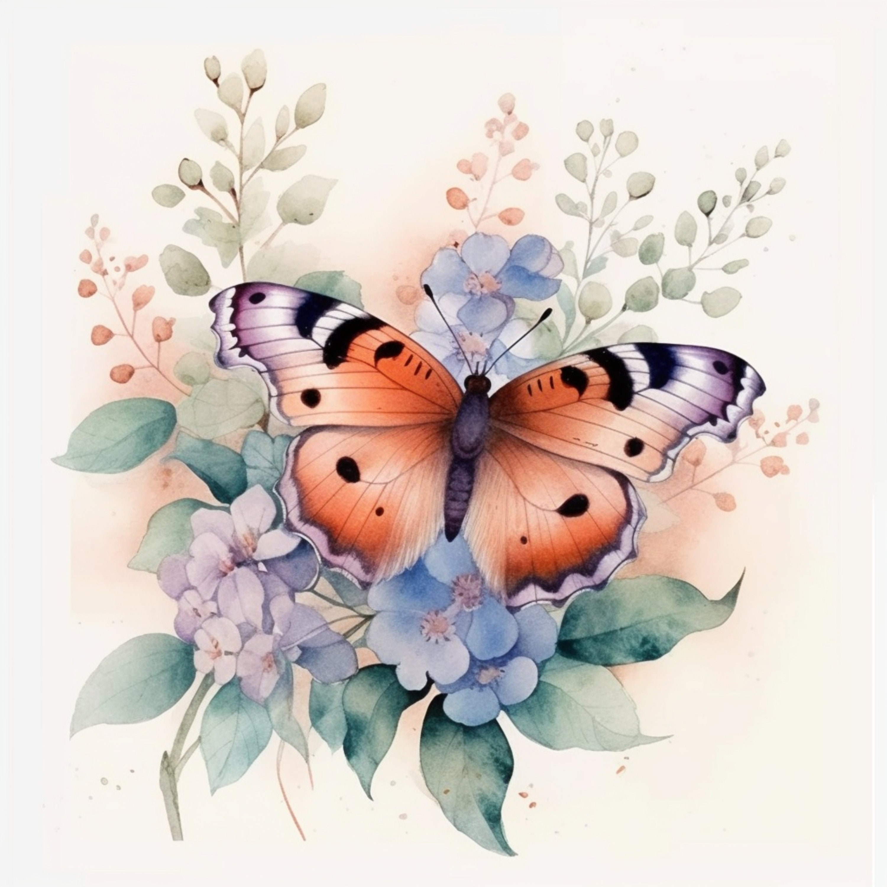 Flowers Butterfly Clipart Clip Art Digital Paper Craft 10 High Quality ...